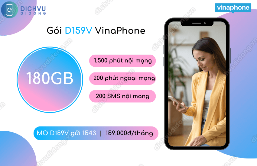Gói D159V của VinaPhone có 180GB, 1700 phút và 200 SMS